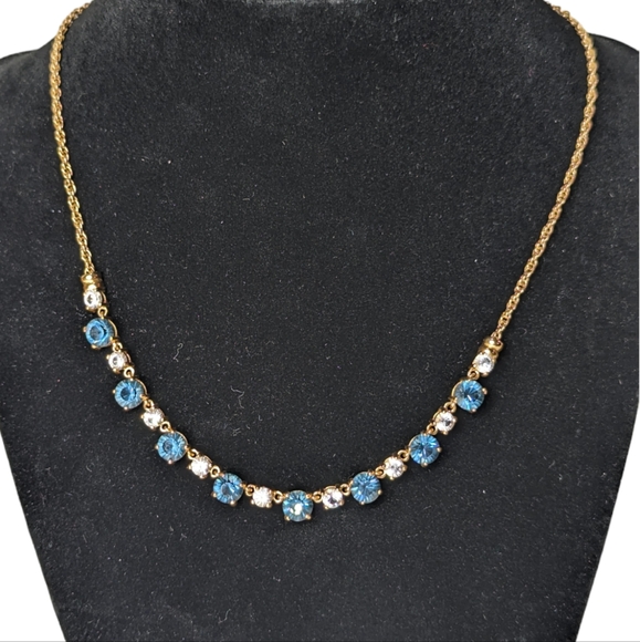 Jewelry | Pretty Blue White Rhinestone Gold Necklace | Poshmark